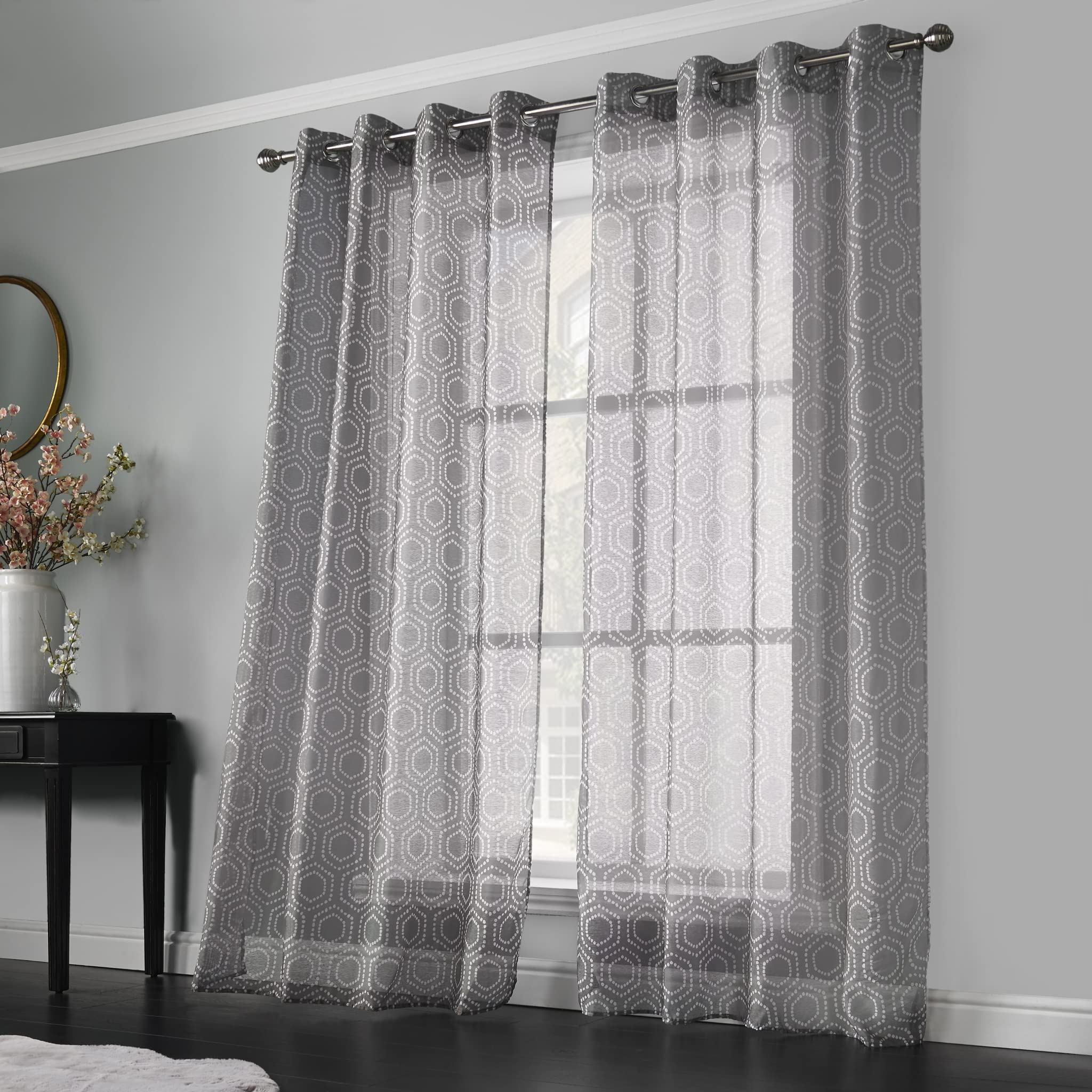Helena Grey White Voile Panel – Home Linen Store