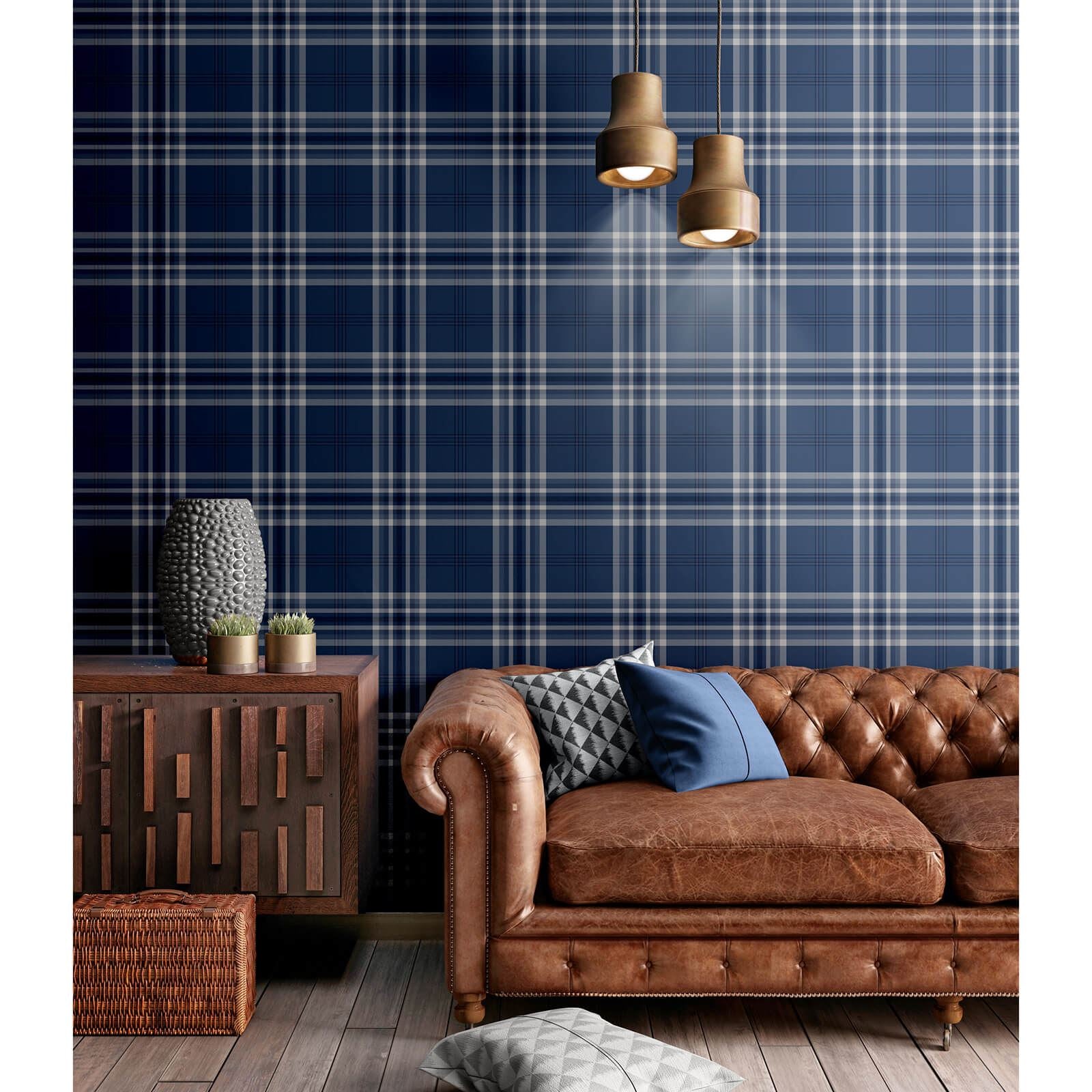 Kelso Check Navy Wallpaper – Home Linen Store