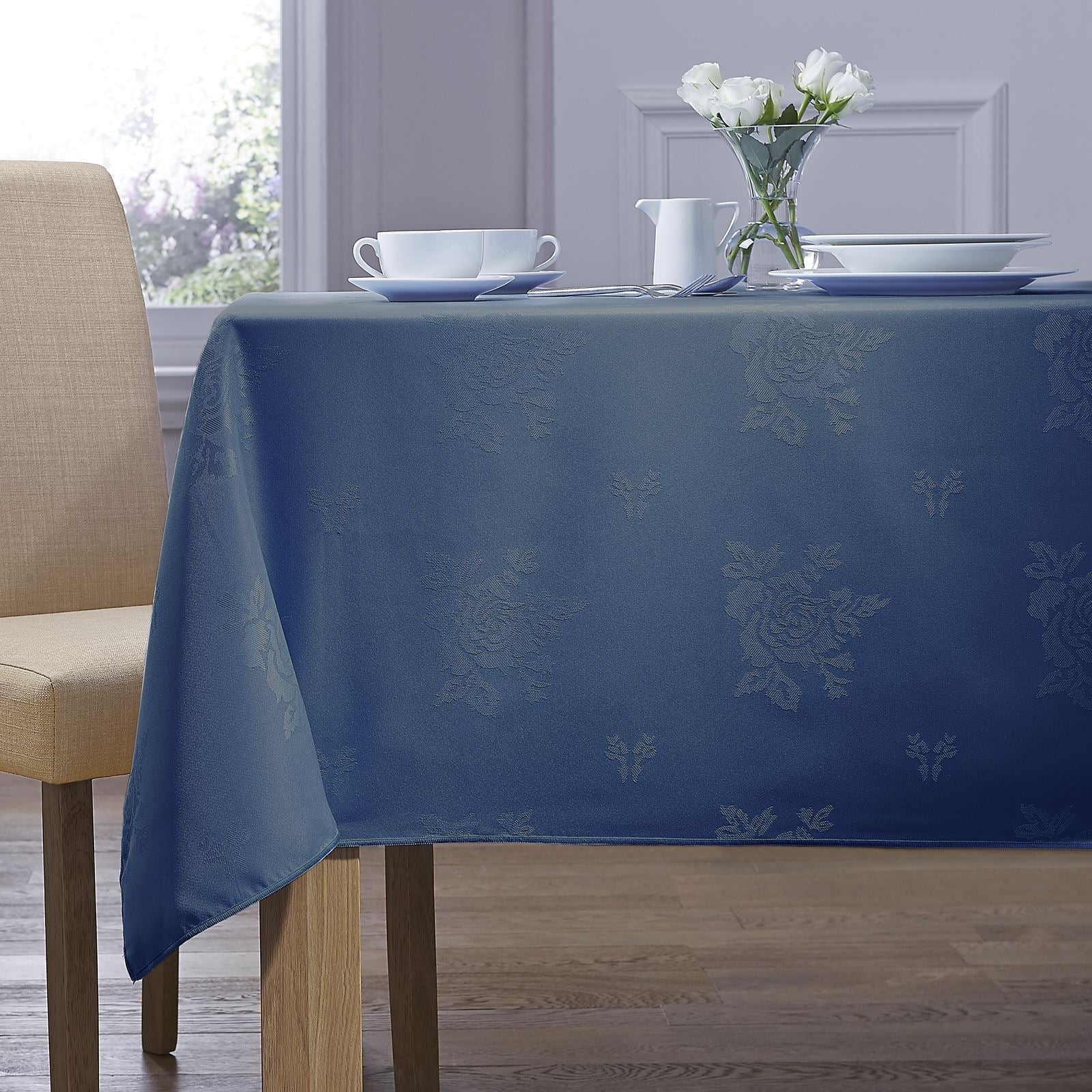 Cezanne Royal Blue Rose Tablecloths – Home Linen Store
