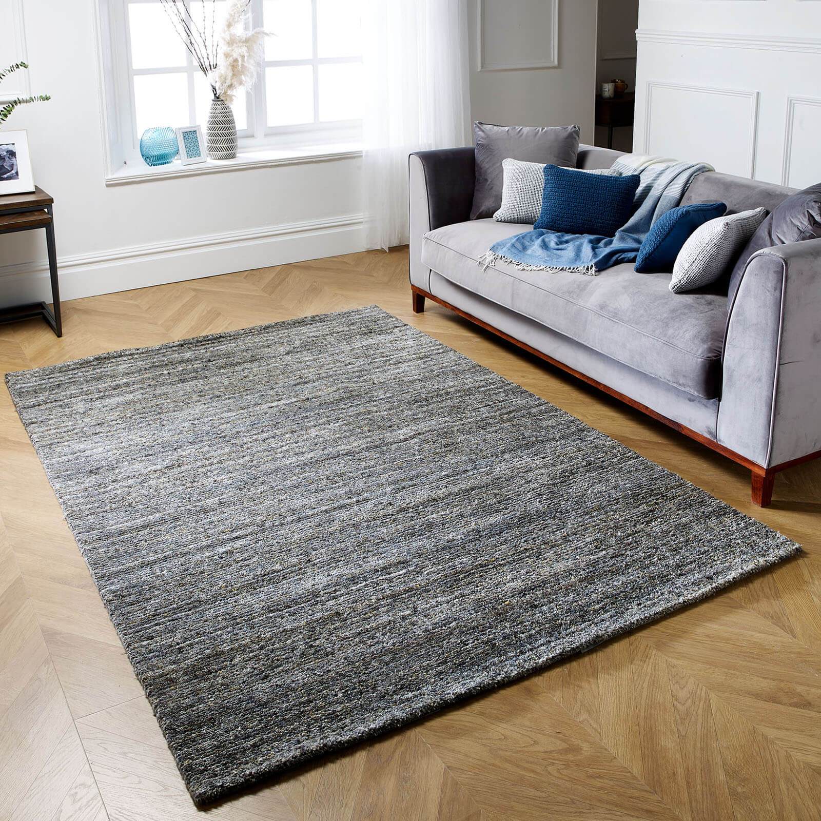 Vista Grey and Silver Plain Rugs – Home Linen Store