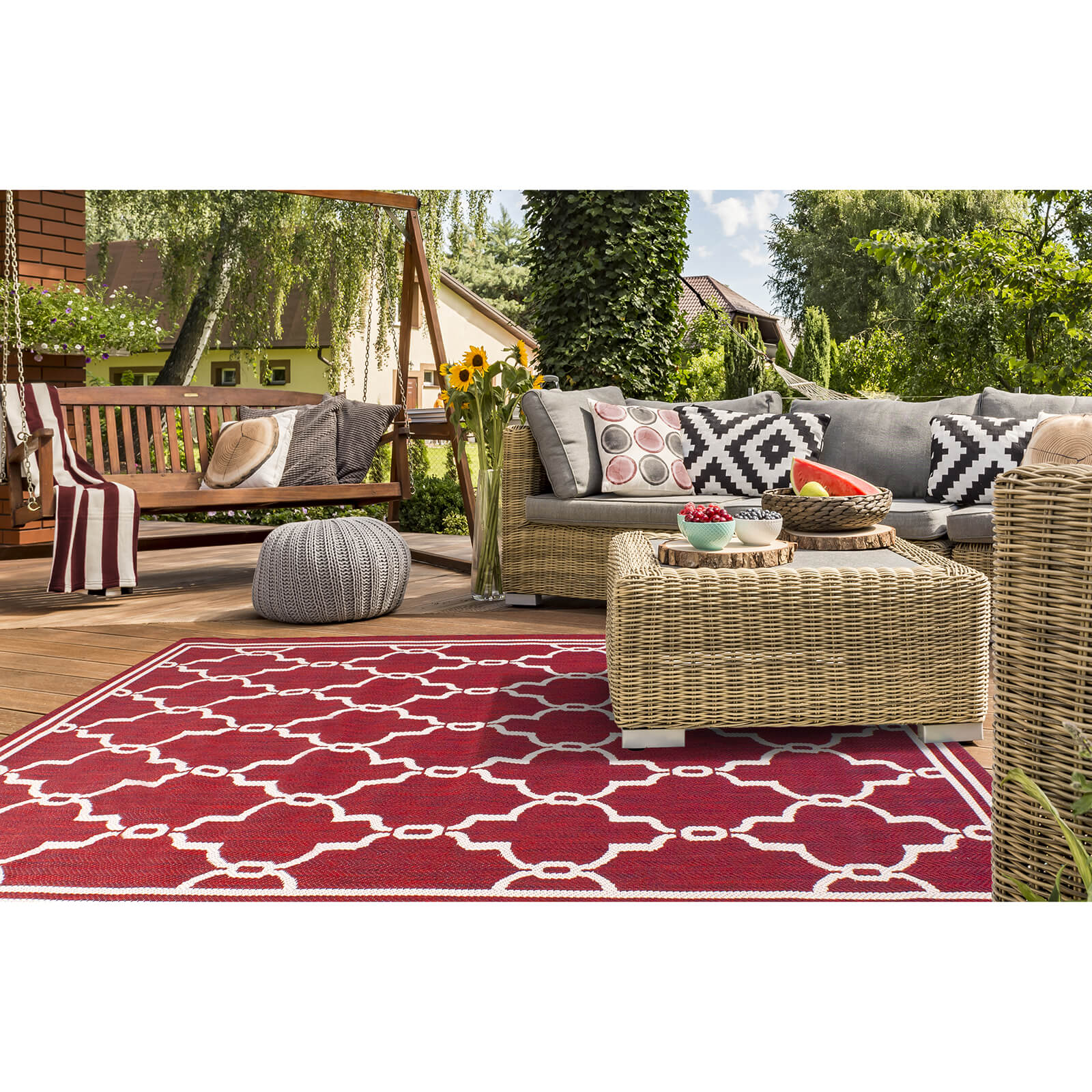 Terrace Spanish Tile Bordeaux Red Modern Rugs – Home Linen Store